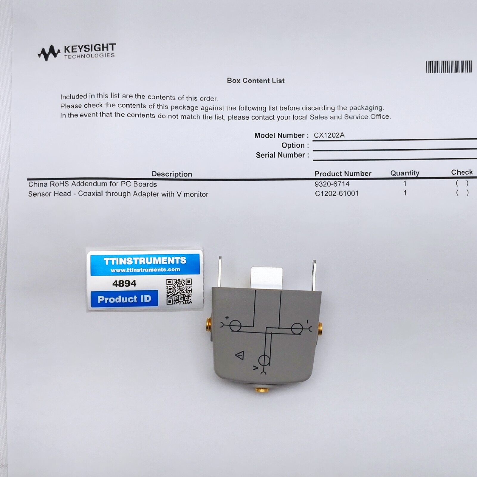 Keysight CX1202A Sensor Head Coaxial Through with V Monitor